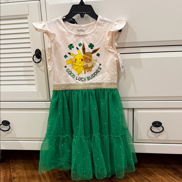 Pokemon | Dresses | Pokemon Kids Dress Cream And Green | Poshmark